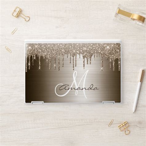 Bronze Glitter Drips Personalized Monogram Hp Laptop Skin Zazzle