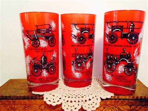 Vintage Set Of 3 Libby Glassestumblers Frosted Red Glass With Black