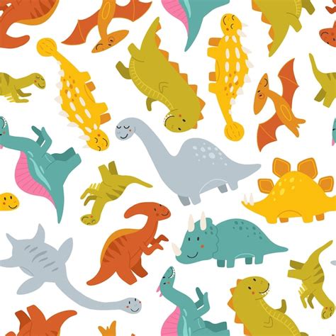 Modèle Sans Couture De Vecteur Avec Des Bébés Dinosaures Mignons