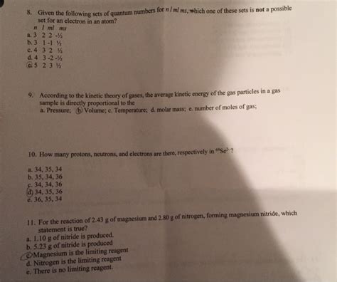 solved given the following sets of quantum numbers for nl ml