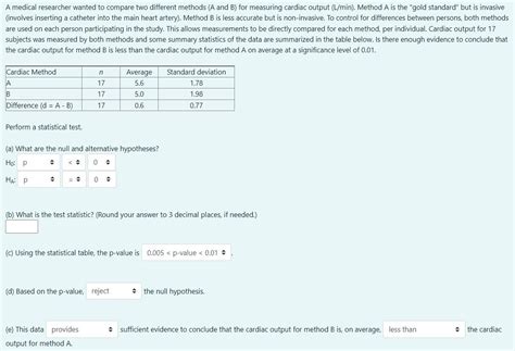 solved a medical researcher wanted to compare two different
