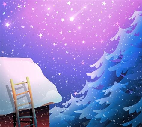 Premium Vector House Roof In Winter Forest At Night With Stars