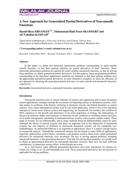 Pdf A New Approach For Generalized Partial Derivatives Of Non Smooth