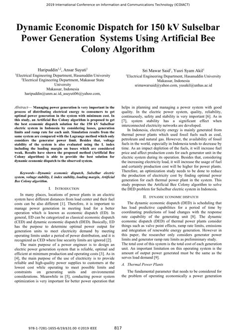 Pdf Dynamic Economic Dispatch For 150 Kv Sulselbar Power Generation