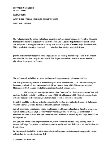 Copyreading Exercise Pdf