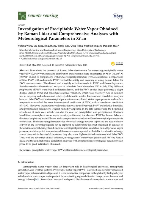 Pdf Investigation Of Precipitable Water Vapor Obtained By Raman Lidar And Comprehensive