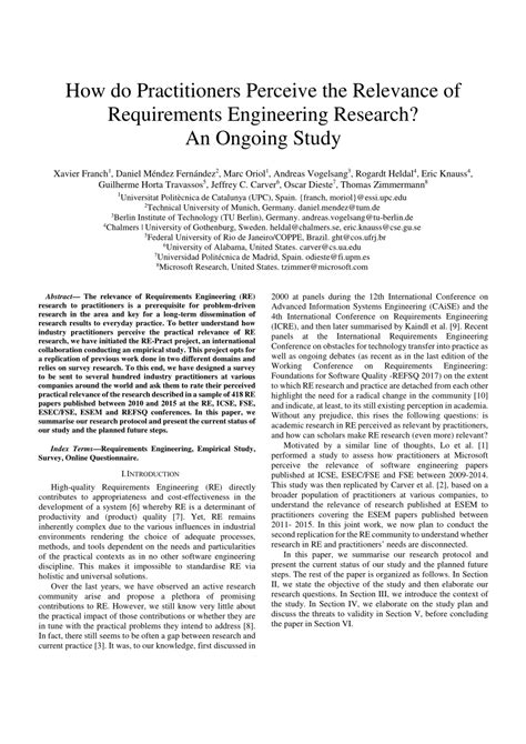 Pdf How Do Practitioners Perceive The Relevance Of Requirements