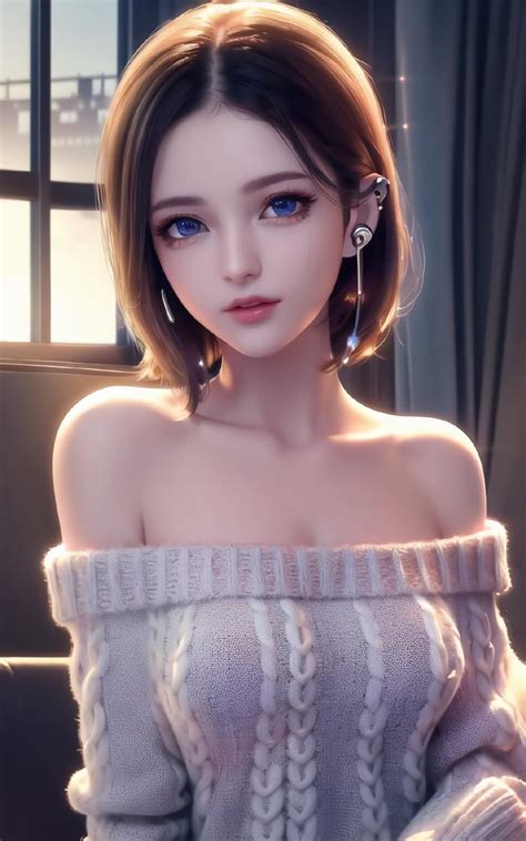 竖屏 露肩美女 电脑ai绘画图集动漫卡通二次元穿搭手机高清壁纸
