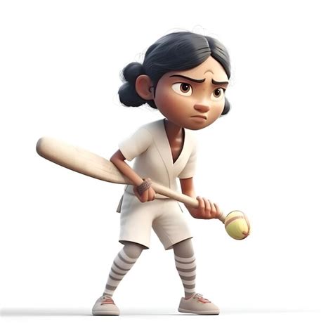 Premium Ai Image Girl With A Baseball Bat On A White Background 3d