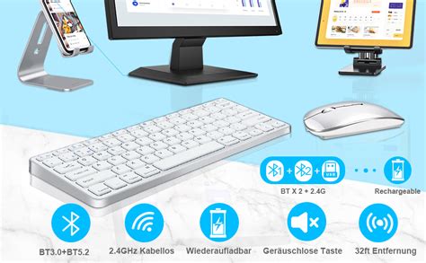 Vickey Tastatur Maus Set Kabellos Qwertz Bluetooth Tastatur Mit Maus Für Macbook Ipad Tablet