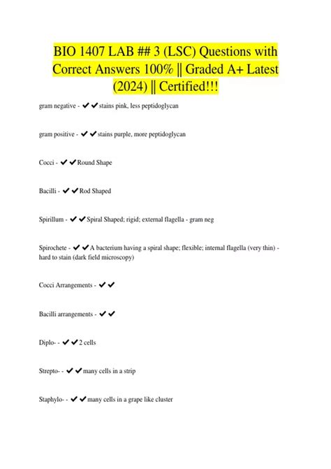 Bio 1407 Exam 1 2 3 4 Lsc Questions With Correct Answers 100 Graded A Latest 2024