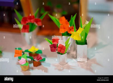 Origami Flower In A Pot Stock Photo Alamy