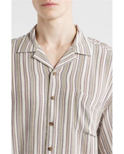 Brixton Bunker Twisted Stripe Camp Shirt In Gray For Men Lyst