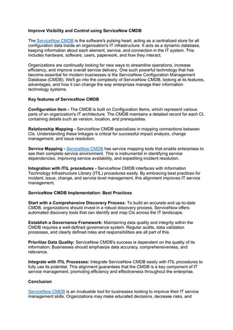 improve visibility and control using servicenow cmdb pdf