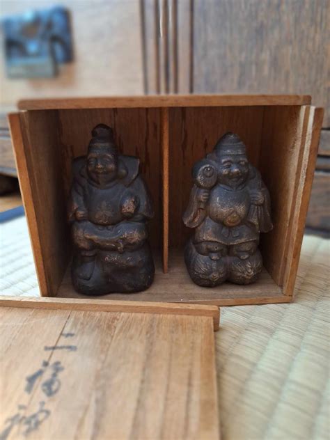 Nifukujindaikoku And Ebisu Statue In A Box 二福神 Gasshodo