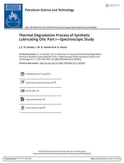 Pdf Thermal Degradation Process Of Synthetic Lubricating Oils Part I