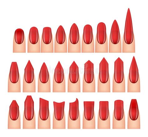 Nail Shapes Manicure Set Different Shapes And Types Of Red Fingernails