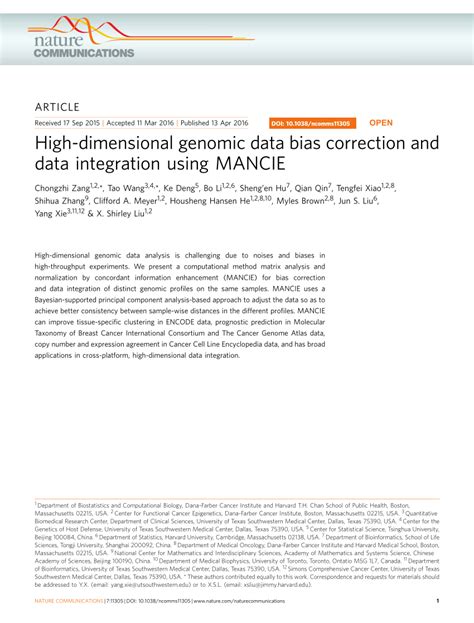 pdf high dimensional genomic data bias correction and data