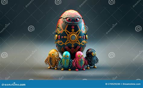 Egg Shape Robots Characters Against Slate Background And Copy Space