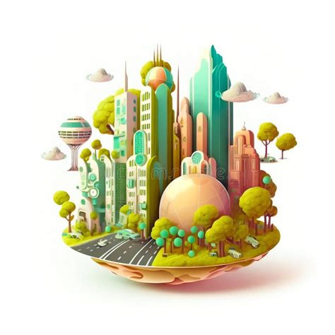 Cartoon Smart City Metropolice Isolated On White Background Stock