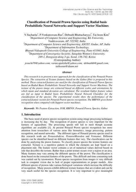 PDF Classification Of Penaeid Prawn Species Using Radial Basis Probabilistic Neural Networks