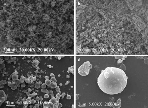 SEM images showing the micromorphologies of: a unmodified SiO2 ...