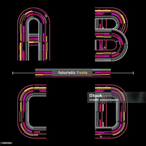 세트 Abcd의 알파벳 타이포그래피 글꼴 미래지향적 인 현대적인 스타일 Dj에 대한 스톡 벡터 아트 및 기타 이미지 Dj 기하 도형 댄스 및 전자 음악 Istock