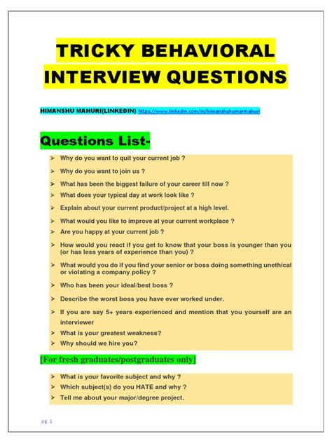 Tricky Behavioral Interview Questions Pdf Machine Learning