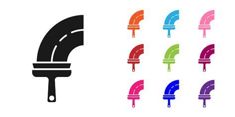 흰색 배경에 고립 된 창문 아이콘용 고무 클리너가있는 블랙 클리닝 서비스 스퀴지 스크레이퍼 와이퍼 다채로운 아이콘을 설정합니다 벡터 가사 집안일에 대한 스톡 벡터 아트 및