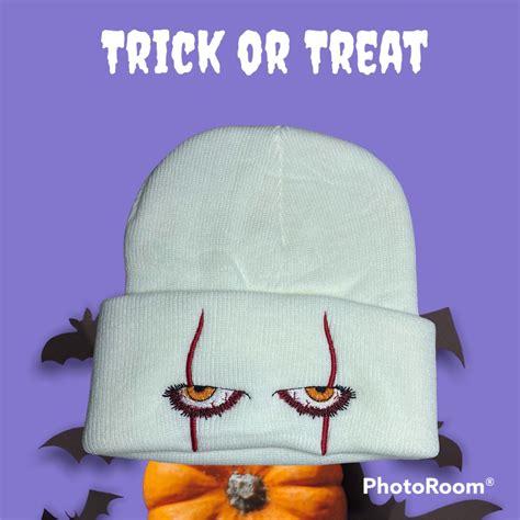 Scary Pennywise Eyes Embroidered Knit Beanie Hat Inspired By The Movie