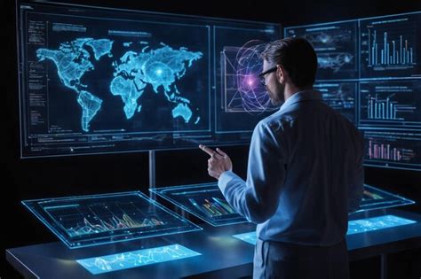 Premium Photo A Scientist Is Looking At A Holographic Diagram To Analyze And Visualize It