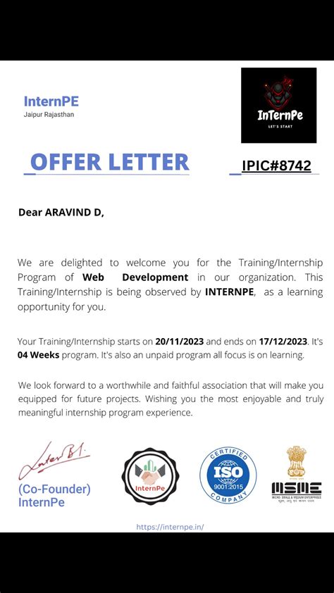 Aravind D On Linkedin Internpe Internship Webdevelopment