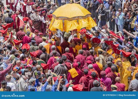 Tibetan Buddhist Lamas And People In Hemis Monastery Ladakh India