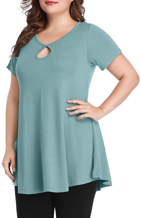 Monnuro Womens Short Sleeve Sexy Keyhole Summer Swing Tunic Tops Plus