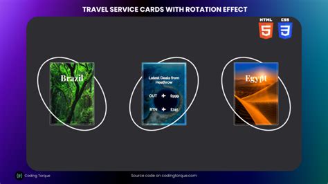 Travel Service Cards With Rotation Effect Using Html And Css Coding Torque