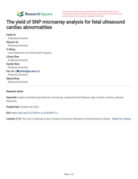 Pdf The Yield Of Snp Microarray Analysis For Fetal Ultrasound Cardiac Abnormalities