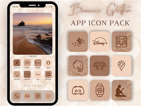 Bronze Glitter App Icon Pack Nude And Brown IPhone Aesthetic Theme Neutral App Covers With
