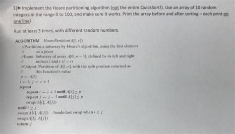 Solved 3 Implement The Hoare Partitioning Algorithm Not Chegg
