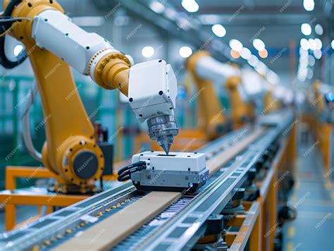 Advanced Industrial Robotics Operating On Automated Production Line In Modern Manufacturing