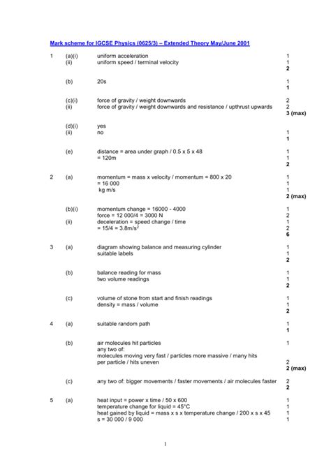 Mark Scheme Paper 3 June 01