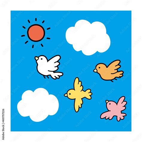 空を飛ぶ小鳥たちのイラスト Stock Vector Adobe Stock