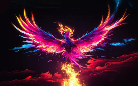 A Neon Synthwave Pheonix Rising From The Ashes Digital Download Png 6599x4096 Px 300dpi