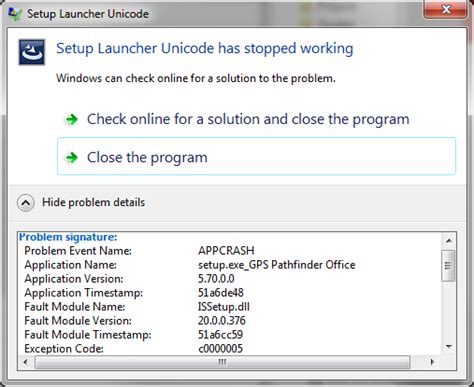 Setup Launcher Unicode Has Stopped Working Other Software