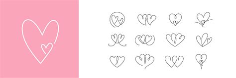 두 개의 하트 연속 한 줄 그리기 벡터 일러스트 레이 션 세트입니다 하트 커플 트렌디한 미니멀리스트 모던 스타일의 러브 컨셉 로고 발렌타인 데이 아이콘 결혼식 인사말 카드