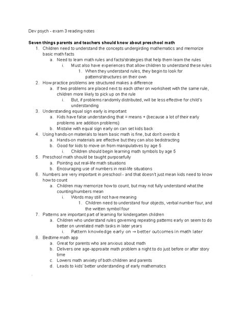 Dev Psych Exam 3 Reading Notes Dev Psych Exam 3 Reading Notes