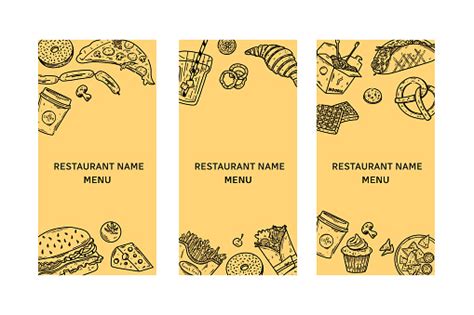 메뉴 패스트 푸드 카페 레스토랑 디자인 템플릿 배경에 정크 푸드 일러스트레이션이있는 손으로 그린 그래픽이있는 전단지 가리기에 대한 스톡 벡터 아트 및 기타 이미지 Istock