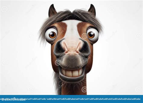 Funny Portrait Of Surprised Horse With Bulging Big Eyes On Solid White