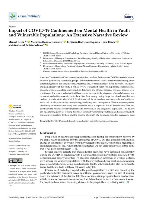 PDF Impact Of COVID 19 Confinement On Mental Health In Youth And