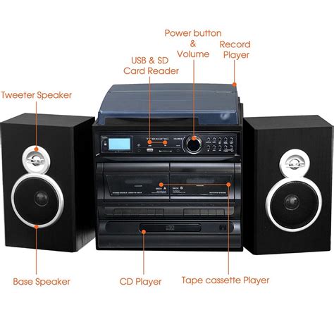 Trexonic 970104741m 3 Speed Turntable With Cd Player Dual Cassette