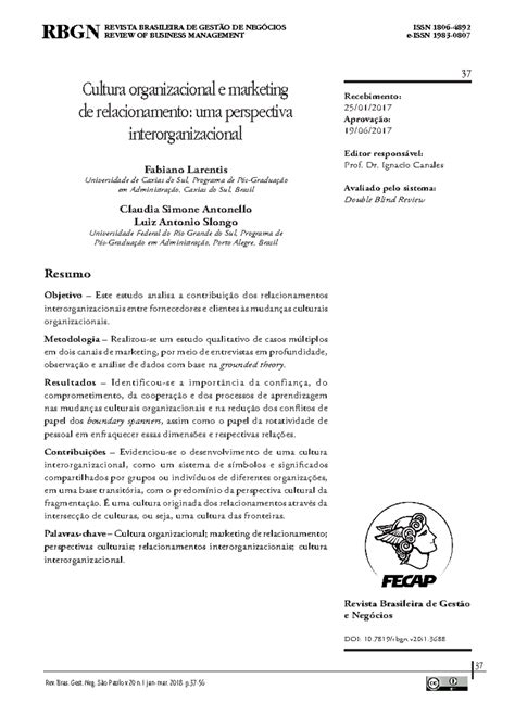 Cultura organizacional e marketing 37 REVISTA BRASILEIRA DE GESTÃO DE